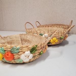 Accents | Vintage Handmade Baskets With Rattan Flower Design | Poshmark
